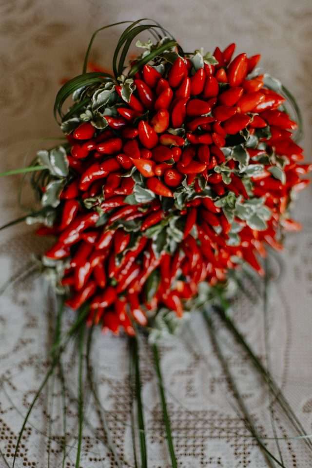 Spicy Italian Wedding in a Theatre With a Red Hot Chilli Pepper Bouquet ...
