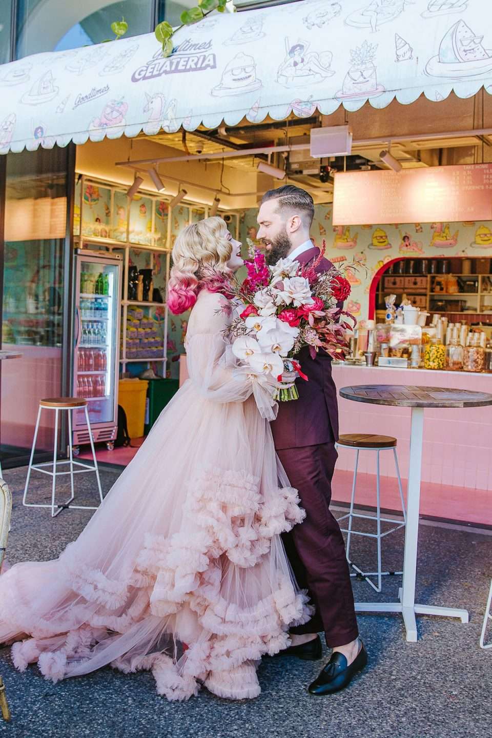 Intimate, Relaxed Red & Pink Foodie Wedding · Rock n Roll Bride