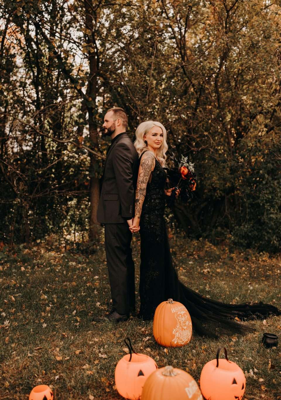 DIY Halloween Wedding with a Bride in Black and the Groom Dressed as ...