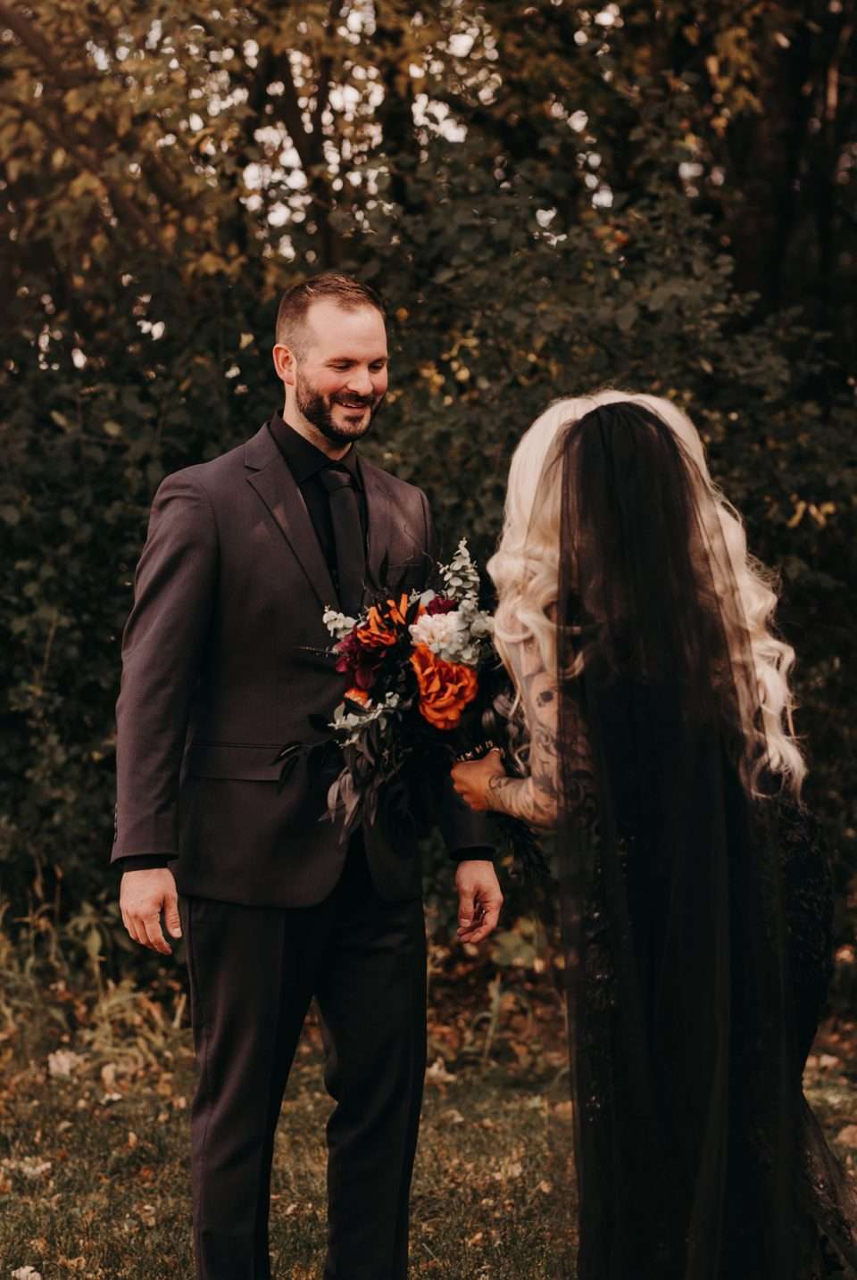DIY Halloween Wedding with a Bride in Black and the Groom Dressed as ...