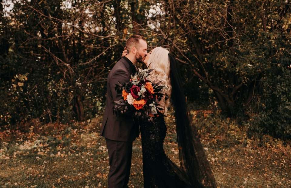 DIY Halloween Wedding with a Bride in Black and the Groom Dressed as ...