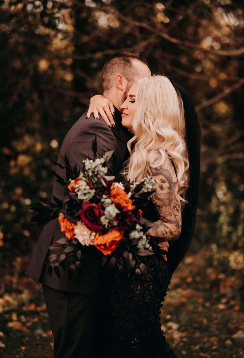 DIY Halloween Wedding with a Bride in Black and the Groom Dressed as ...