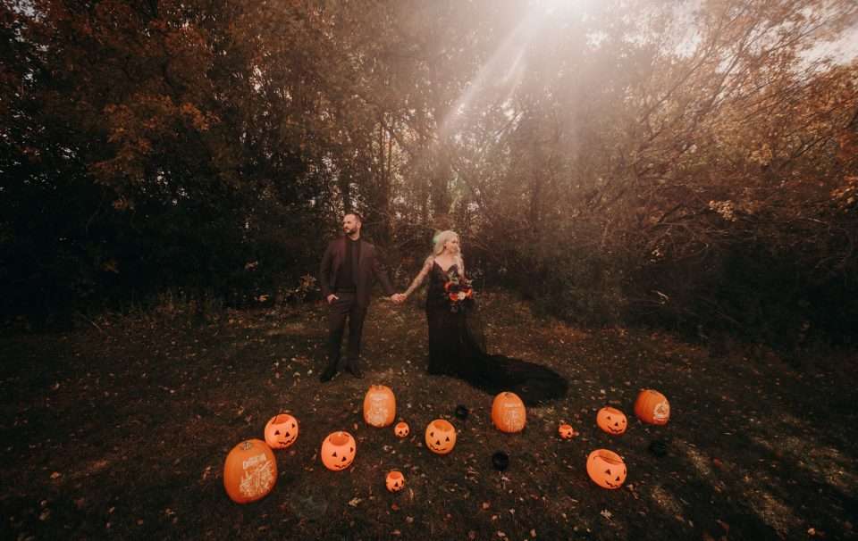 DIY Halloween Wedding with a Bride in Black and the Groom Dressed as ...