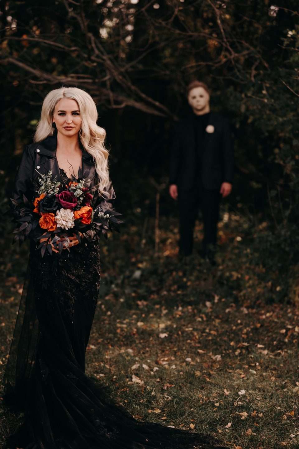 DIY Halloween Wedding with a Bride in Black and the Groom Dressed as ...