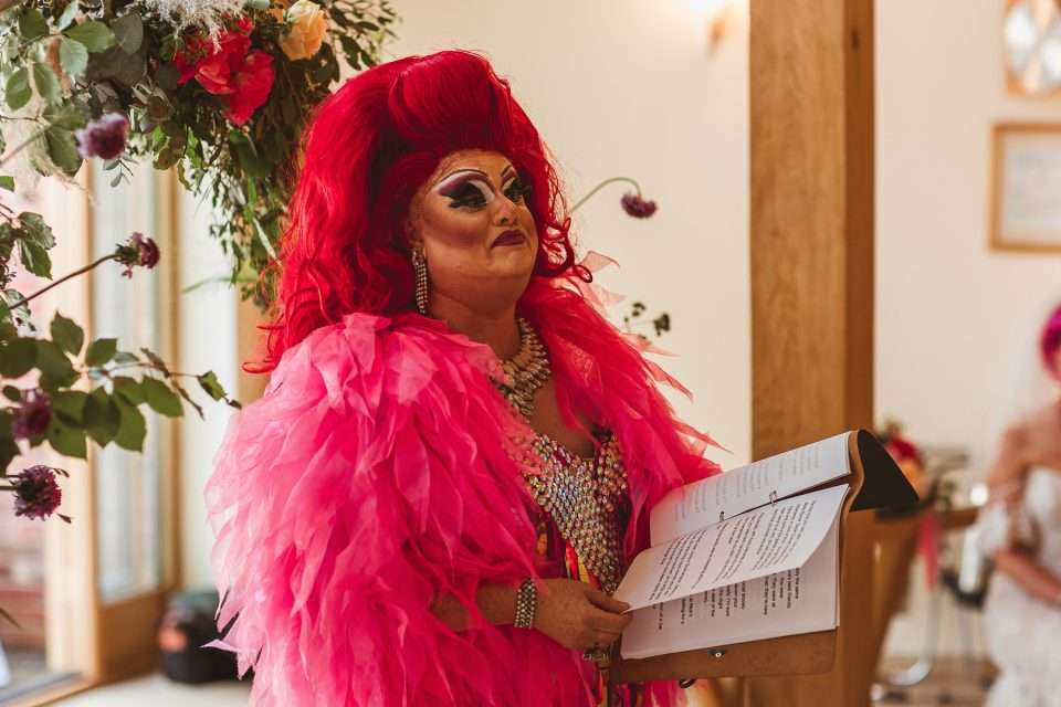 Tickled Pink Wedding with a Drag Queen Celebrant · Rock n Roll Bride