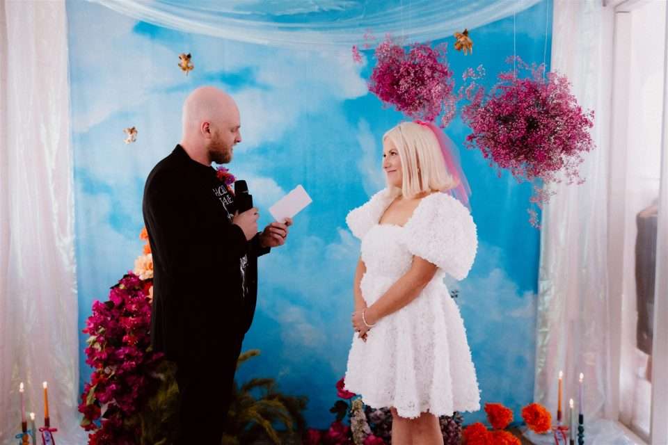 Barbiecore Rock n Roll Dope Elopement · Rock n Roll Bride