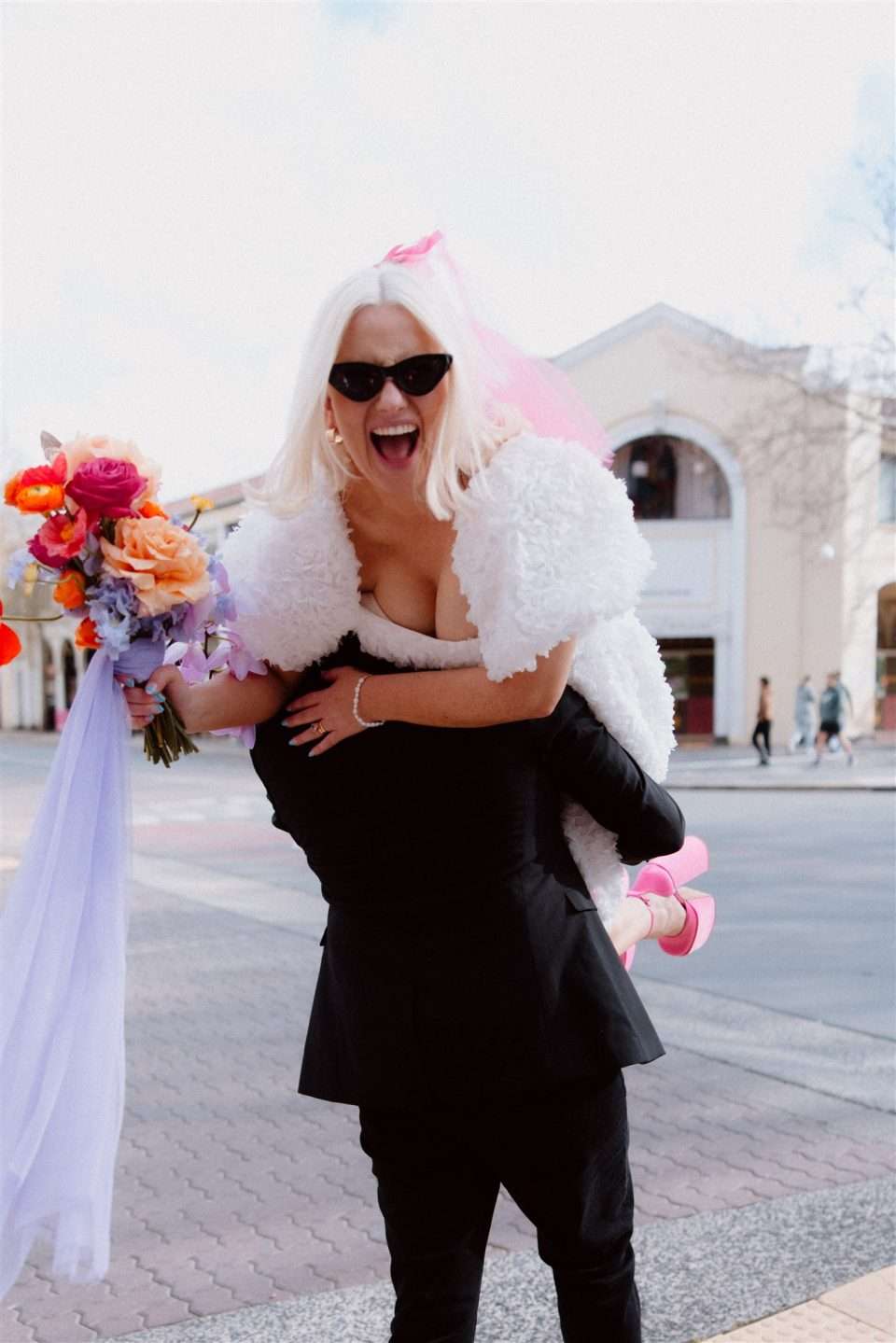 Barbiecore Rock n Roll Dope Elopement · Rock n Roll Bride