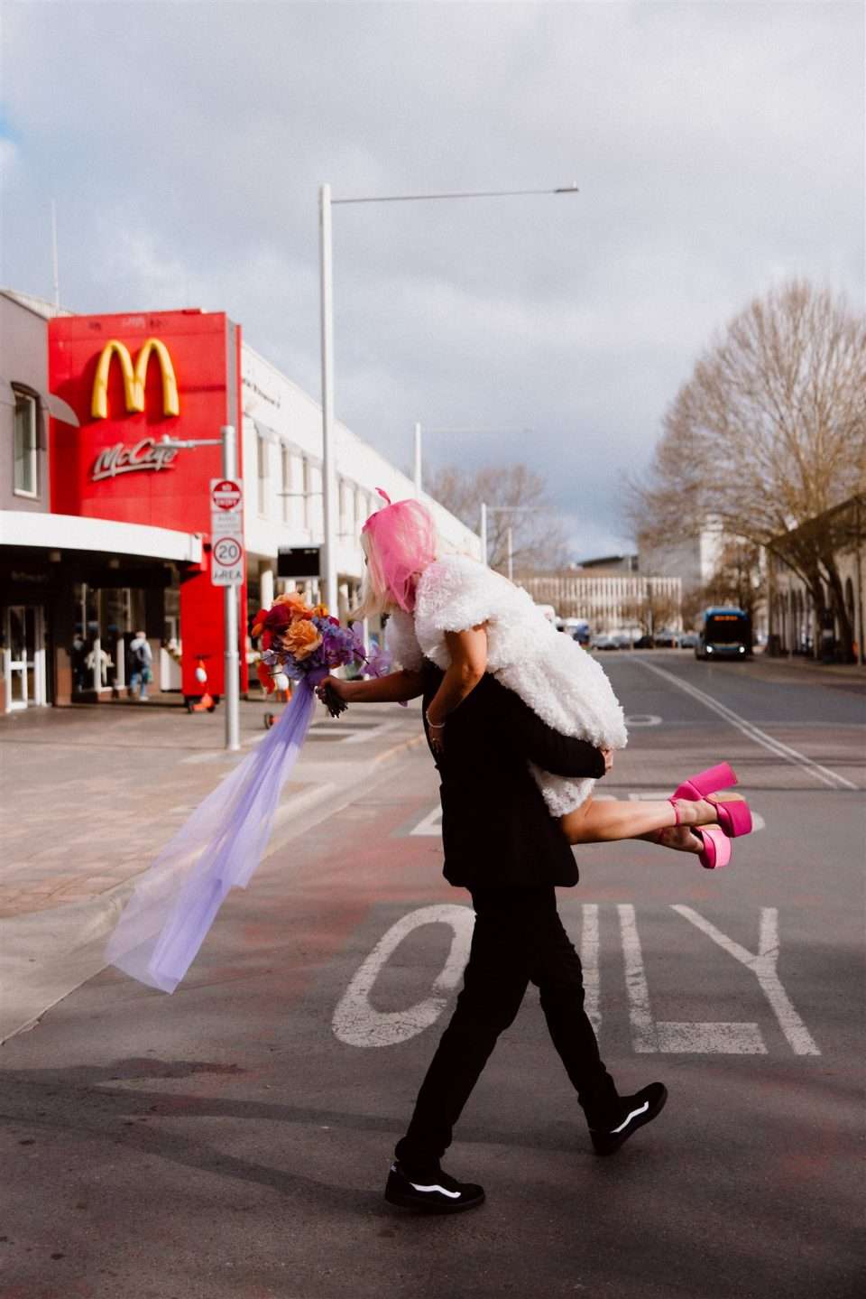 Barbiecore Rock n Roll Dope Elopement · Rock n Roll Bride