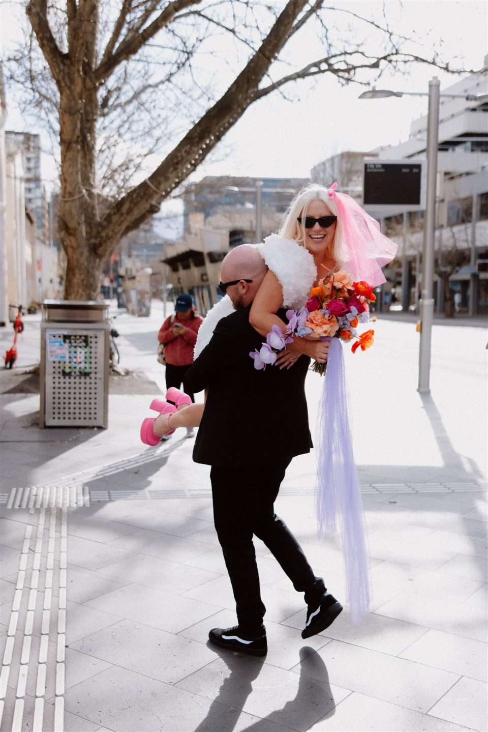 Barbiecore Rock n Roll Dope Elopement · Rock n Roll Bride